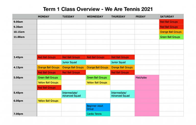 Class Timetable - We Are Tennis | Professional Tennis Coaching